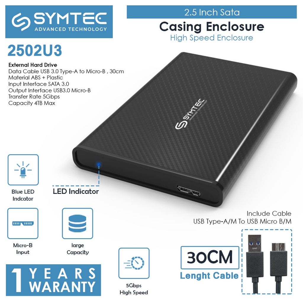 Jual SYMTEC 2.5 Inch Hard Drive HDD SSD SATA Casing Enclosure - HDE ...