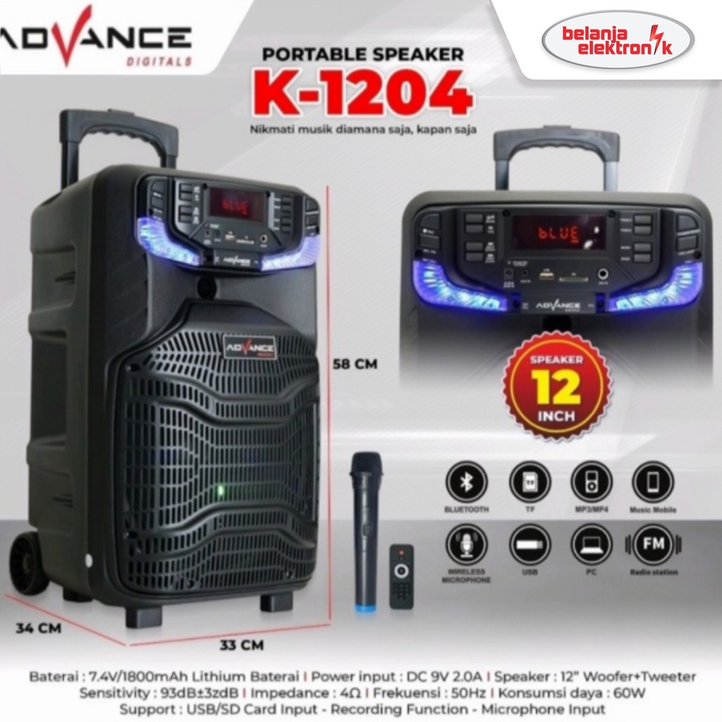 Jual Speaker Meeting Portable Speaker ADVANCE K-1204 Ampli Bluetooth 12 Inch | Shopee Indonesia