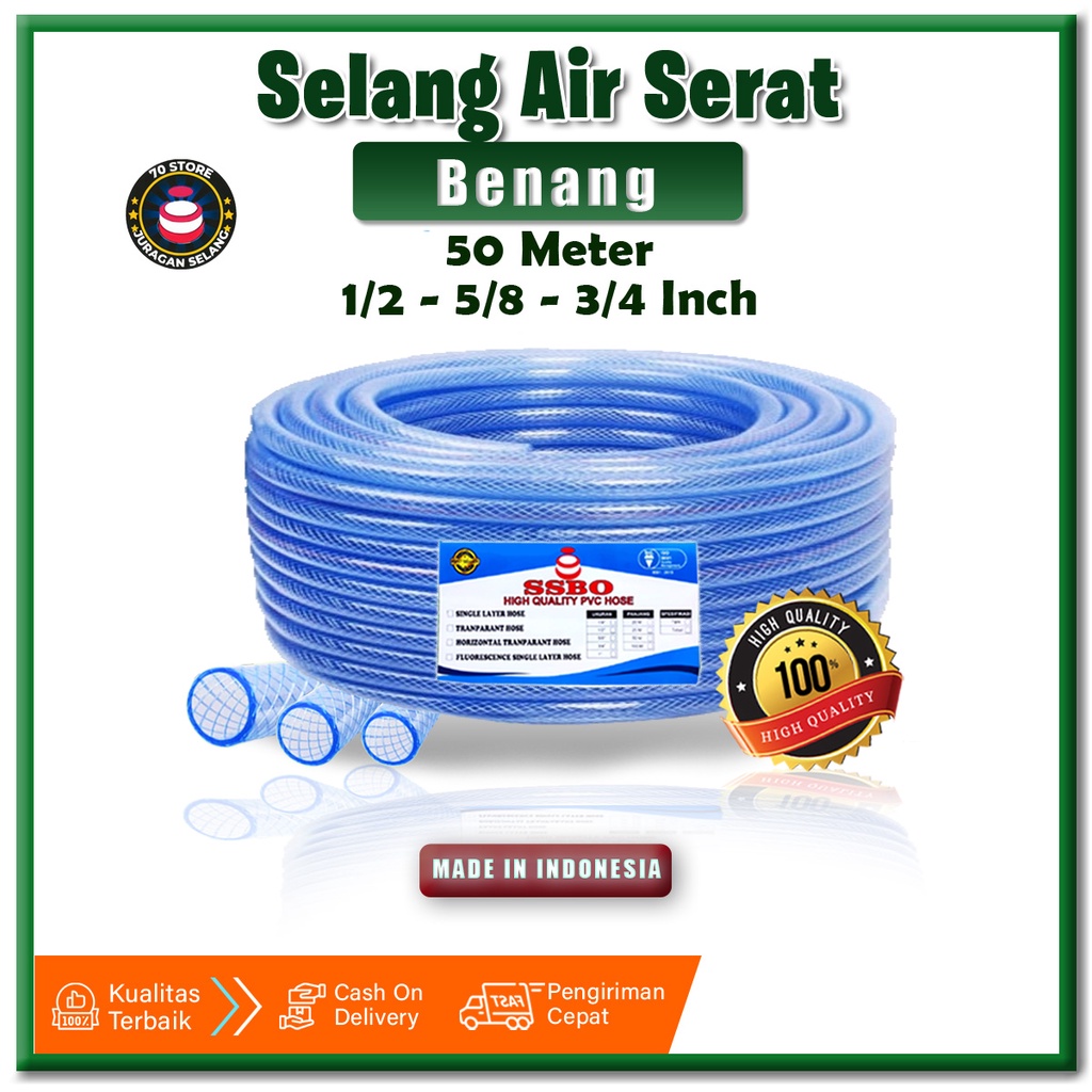 Jual SELANG AIR 50 METER 1 ROLL 1/2 5/8 3/4 INCH SERAT BENANG PERALATAN TAMAN PERKEBUNAN MURAH ...