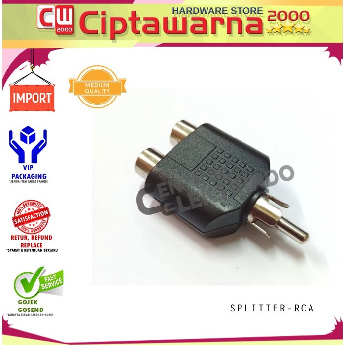 Jual Jack Y Rca Splitter | 1 Rca Male To 2 Rca Female Hitam Konektor ...