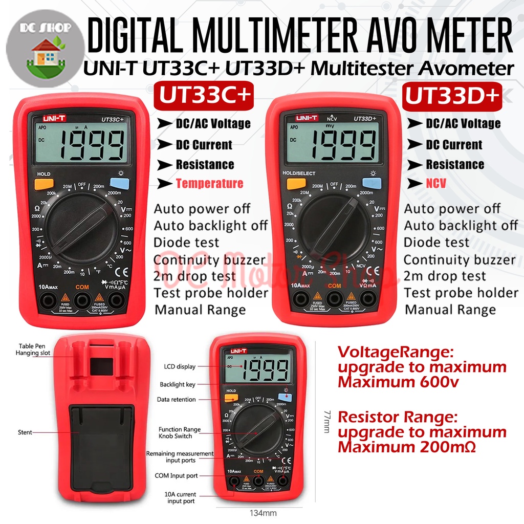 Jual UNI-T UT33C+ UT33D+ Digital Multimeter Avo Meter Multitester ...