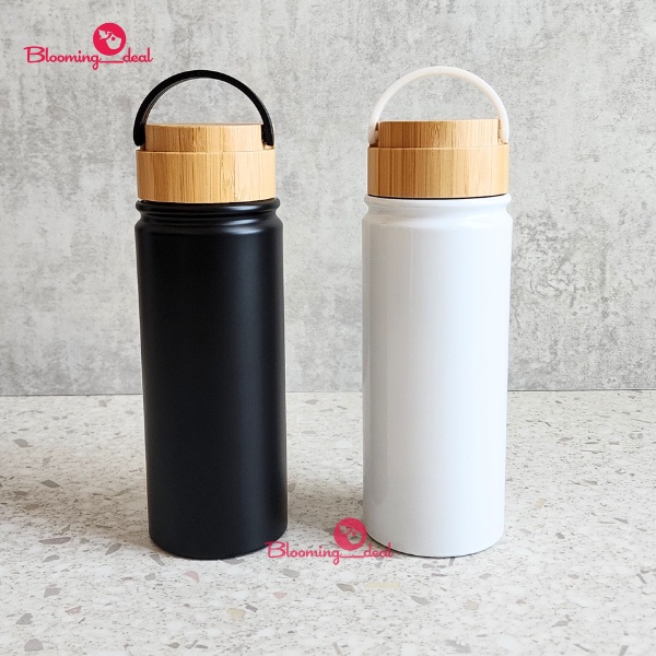 Jual Tumbler Termos Stainless Steel Tutup Bambu dengan Handle 550ml (HN223) | Shopee Indonesia