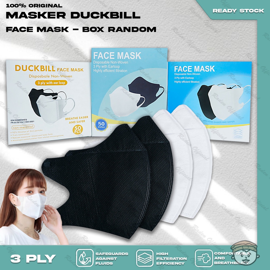 Jual Masker Duckbil FACEMASK 3Ply isi 50Pcs Putih Hitam Abu Warna ...