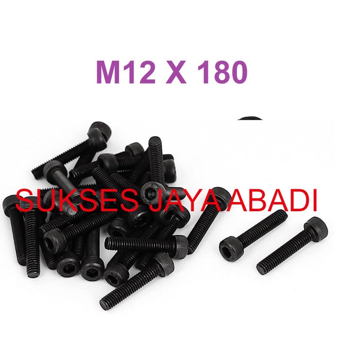Jual BAUT L M12 X 180 BAJA HITAM GRADE 12.9 / HEX SOCKET HEAD CAP SCREW M3 M4 M5 M6 M8 M10 M12 ...