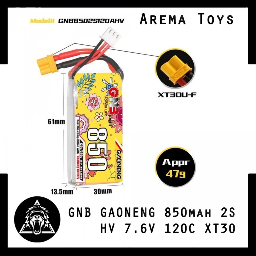Jual GNB GAONENG 850mah 2S HV 7.6V 120C XT30 LIHV Baterai LiPo Battery ...