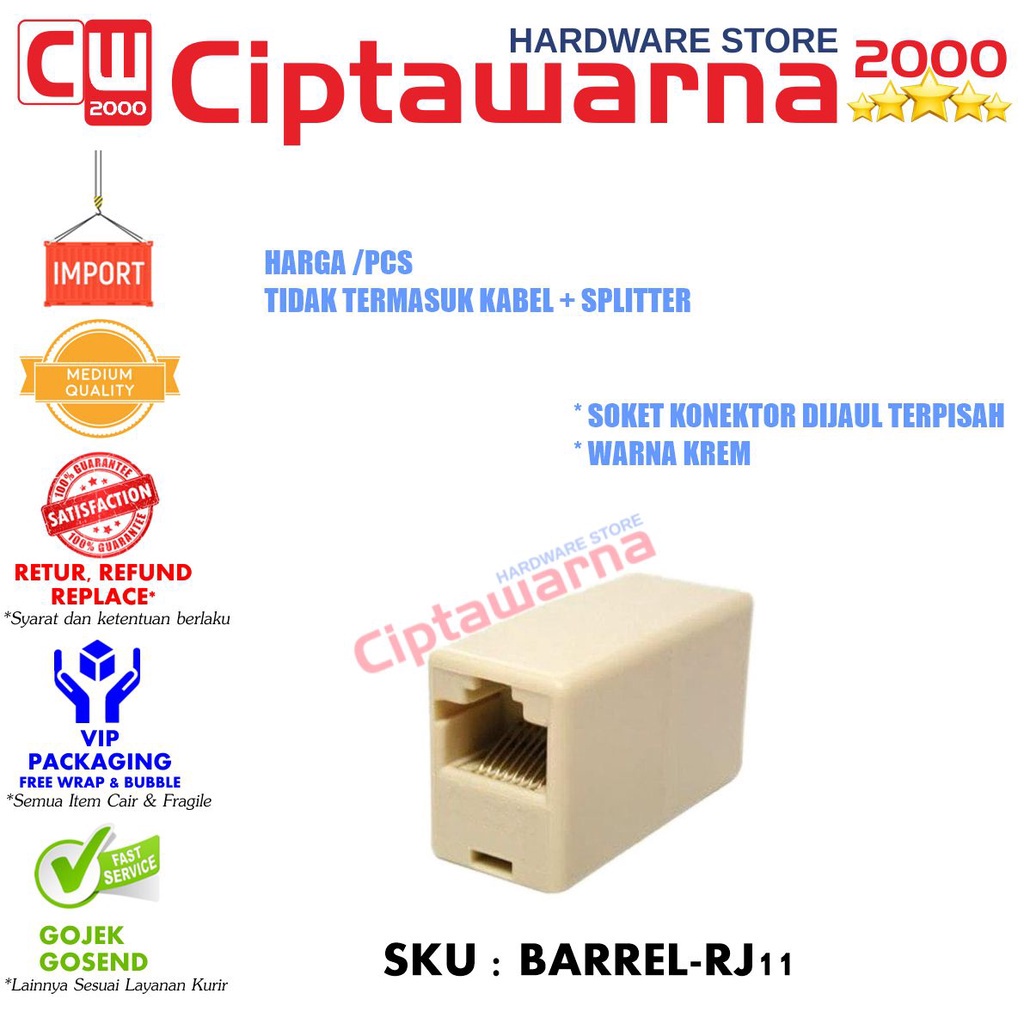 Jual Sambungan Soket Kabel Telepon Barrel RJ11 Konektor Conector 4 Pin ...