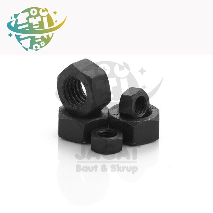 Jual MUR M3 BAJA HITAM - HEX NUT BLACK CARBON STEEL | Shopee Indonesia