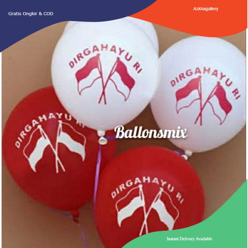 Jual Balon + stick Latex Dirgahayu isi 10 pc ukuran 12 inch / Balon Ri ...