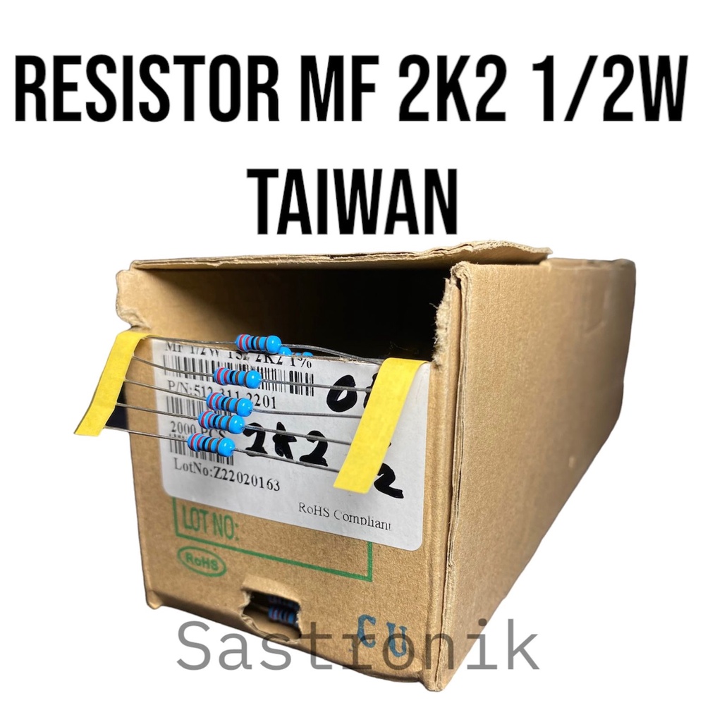 Jual x10 resistor mf 2k2 1/2 watt 1% metal film taiwan kaki tembaga ...