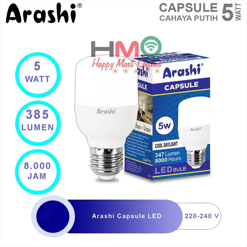 Jual Arashi Lampu Bohlam LED Capsule 5W CDL Lampu Kapsul 5 Watt Cahaya Putih | Shopee Indonesia