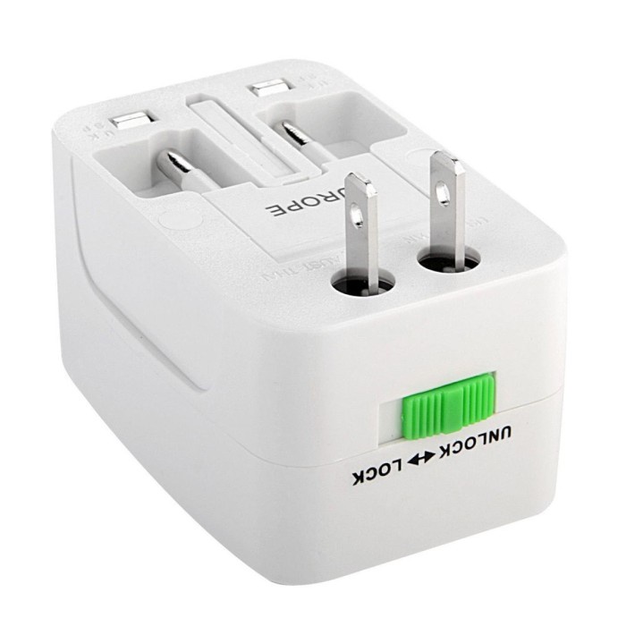 Jual Colokan All in 1 Universal Travel Adapter EU UK US Plug 2 Charger ...