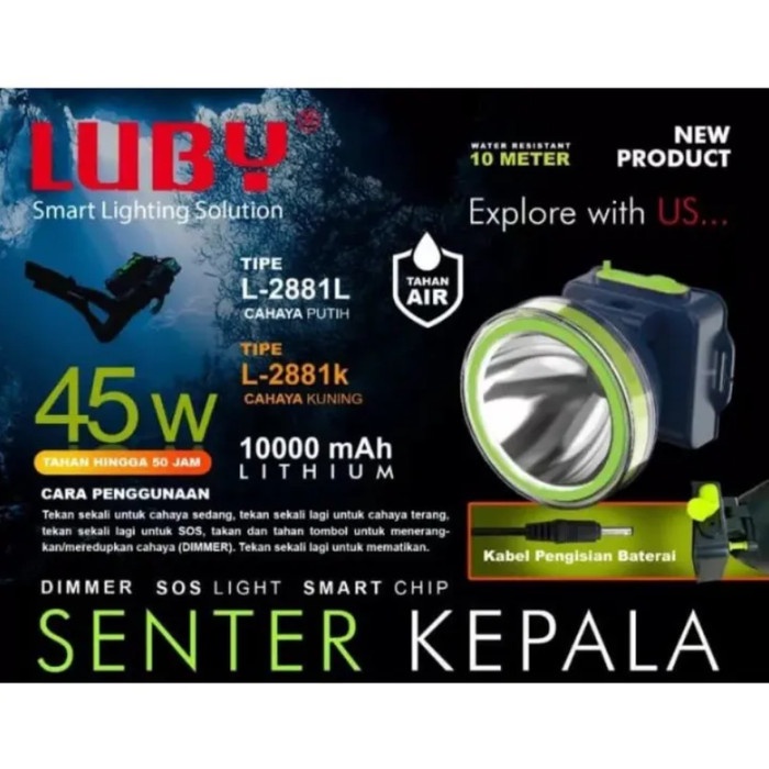 Jual Senter Kepala Luby 2881 Headlamp Head Lamp 45 Watt Waterproof ...