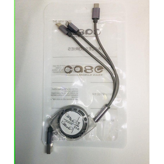 Jual kabel tarik 3in1 2.4A kabel roll 3in1 kabel casan 3in1 kabel 3 ...