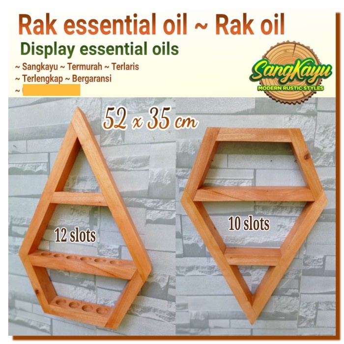 Jual Rak oil kayu essential 52x35cm rak essential oil kayu 10-12 slots ...