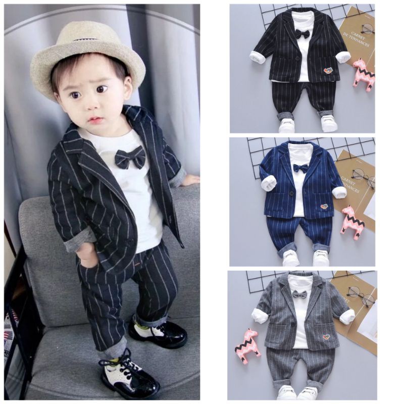 Jual Setelan Jas Tuxedo Set 3in1 Anak Laki Laki Strip Import 6 Bulan ...