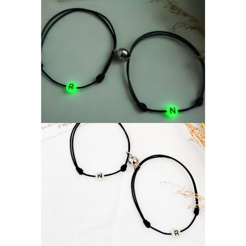 Jual SEPASANG GELANG COUPLE INISIAL GLOW IN THE DARK + MAGNET keysa acc ...