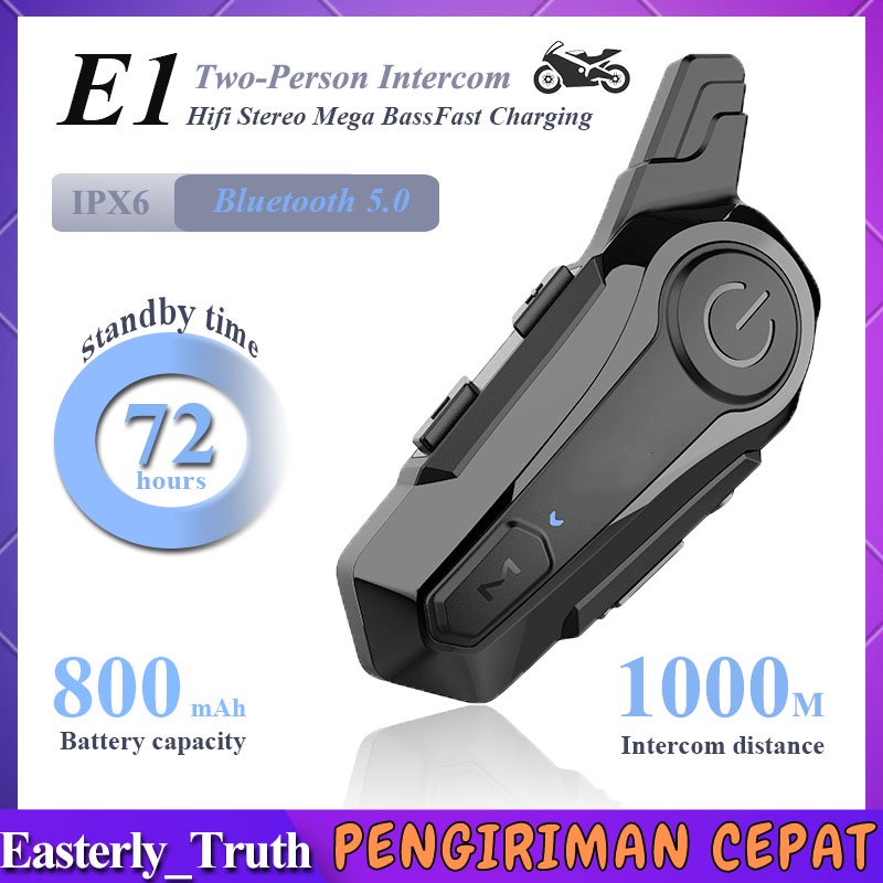 Jual [2PCS] E1 Intercom Helm Bluetooth 5.0 FM Radio Intercom Dua Arah ...