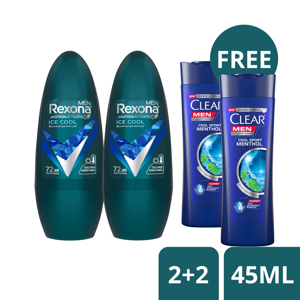 Jual Buy 2 Rexona Men Ice Cool 45ml FREE 2 Clear Shampoo Cool Sport Menthol 70ml | Shopee Indonesia