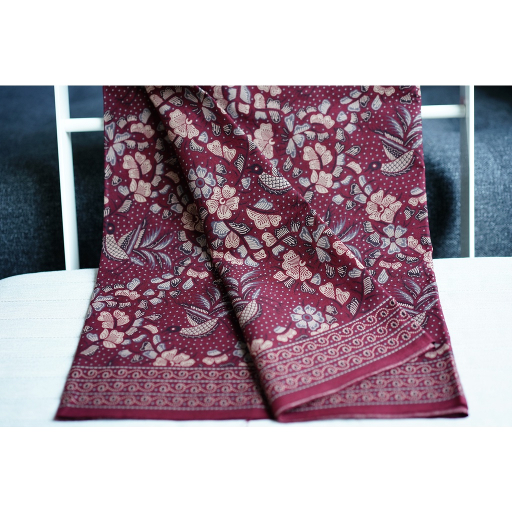 Jual BAHAN BATIK PREMIUM Katun Motif Burung Kembang Warna Merah Maroon ...