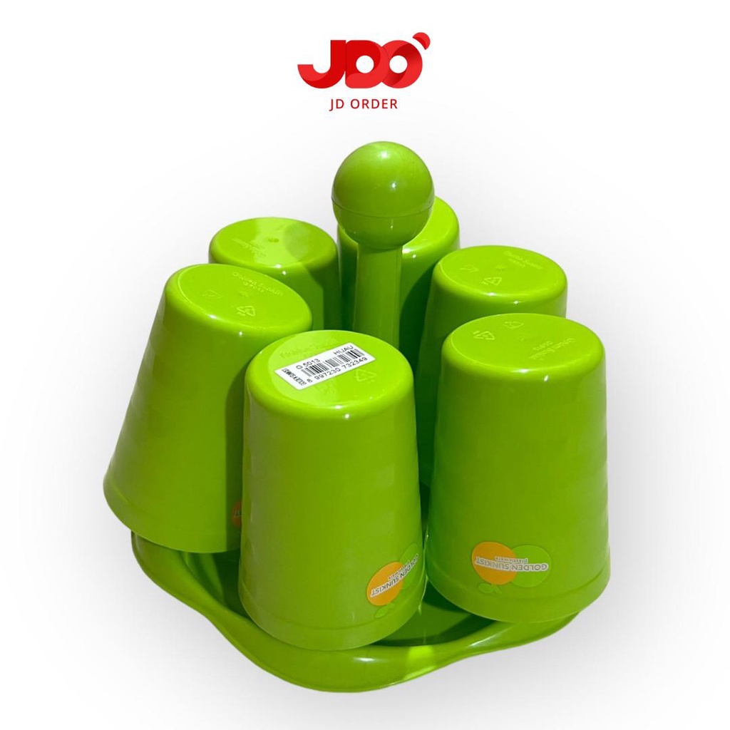 Jual Set Rak Tempat Gelas dan 6Pcs Gelas Plastik Hijau 300ml Golden ...