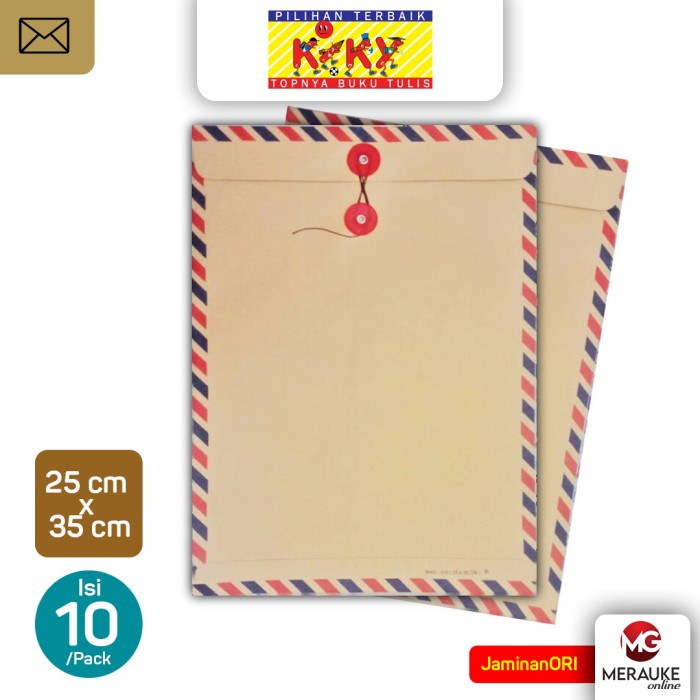 Jual Amplop KIKY Coklat Tali Air Mail Garis 310 80gsm isi 10 Pcs ...