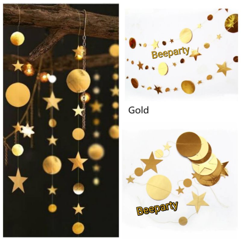 Jual Banner Garland Bintang Bulat Glitter Dekorasi Gantungan Bulat ...