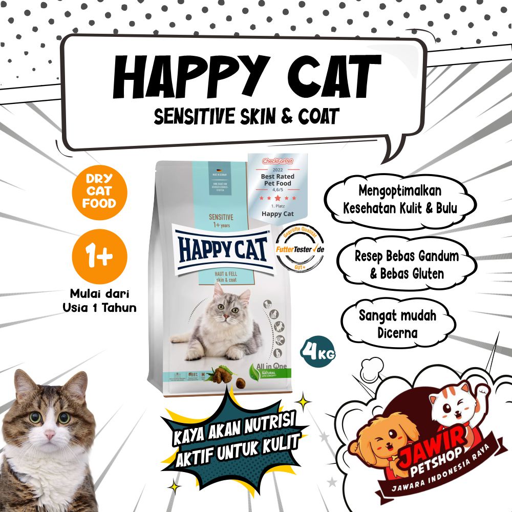 Jual Happy Cat SENSITIVE & SKIN COAT 4kg food sakit kulit anti rontok ...