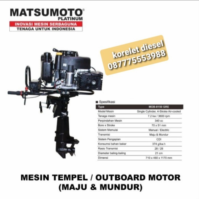 Jual Mesin Perahu Tempel boat 13HP 4tak maju mundur MATSUMOTO MOB8150G ...
