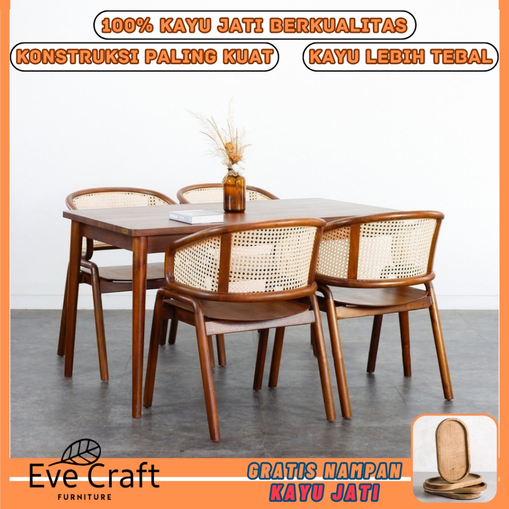 Jual LEBIH TEBAL !!! Set Meja Makan Cleopatra Kayu Jati Tebal Daun Meja 3cm 4 Kursi 1 Meja ...