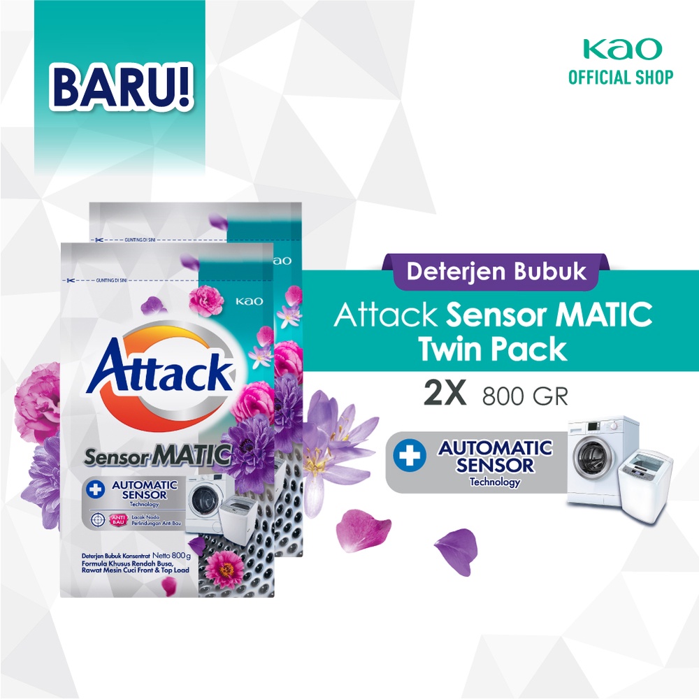 Jual Attack Sensor Matic Deterjen Bubuk Semua Jenis Mesin Cuci 800 gr Twinpack | Shopee Indonesia