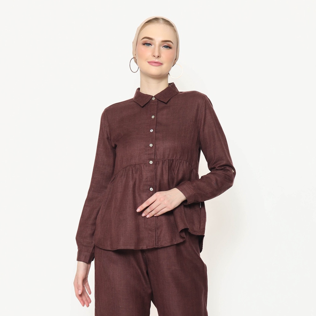 Jual Rodeo - Kemeja Wanita - Adsila Shirt - Burgandy | Shopee Indonesia