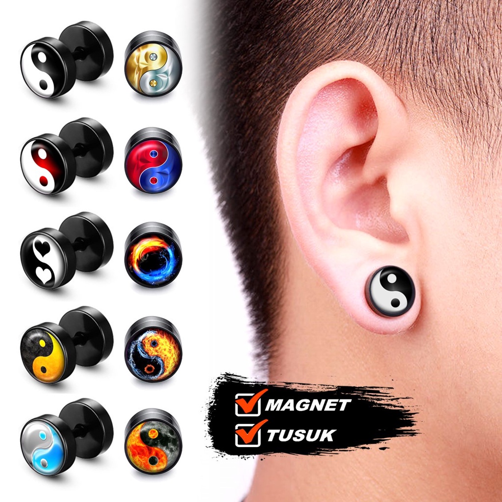 Jual 1Buah Anting Magnet Yin Yang Jepit Tusuk Barbel Roda Bulat Hitam ...