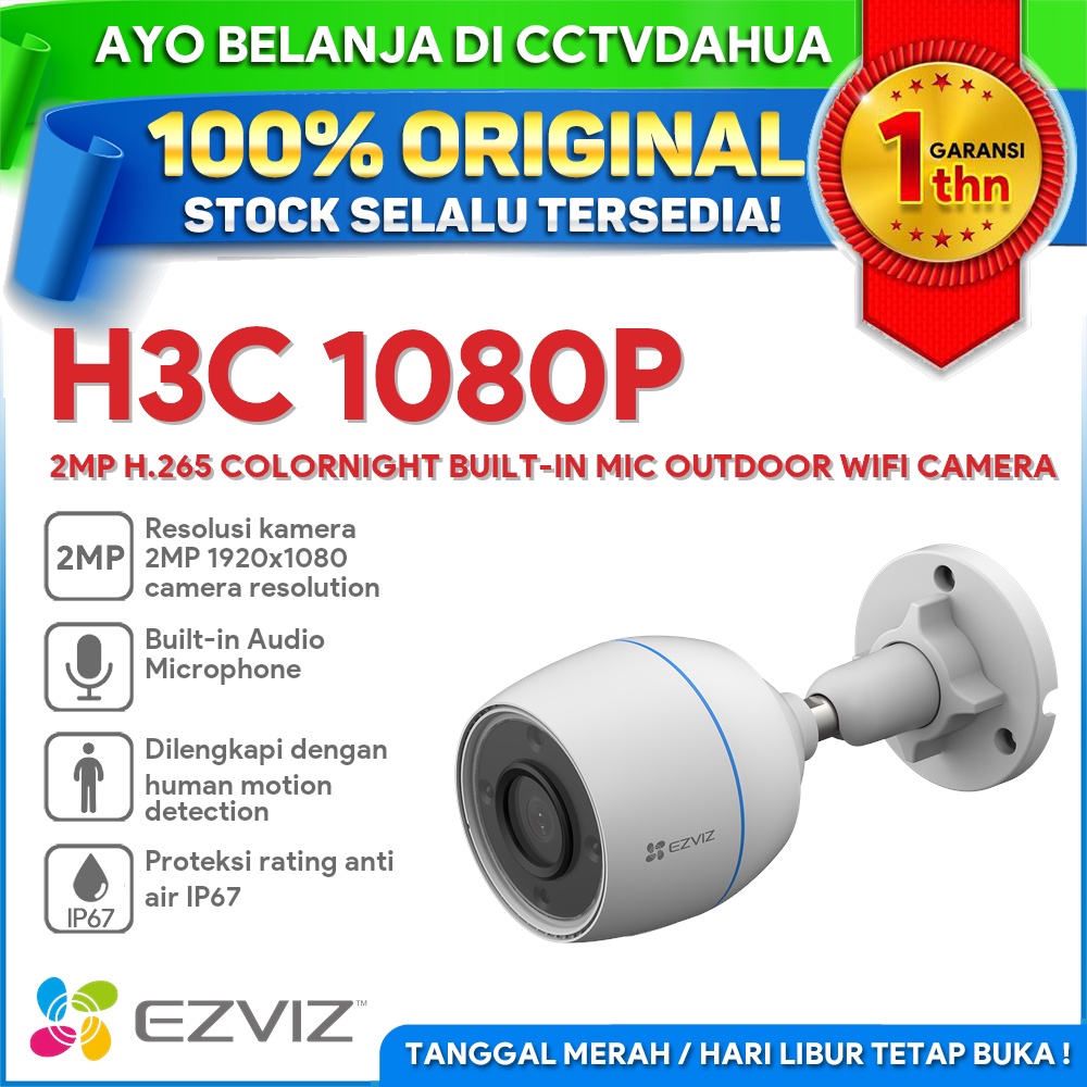 Jual EZVIZ H3C 1080P 2MP H.265 COLORNIGHT BUILT-IN MIC OUTDOOR WIFI ...