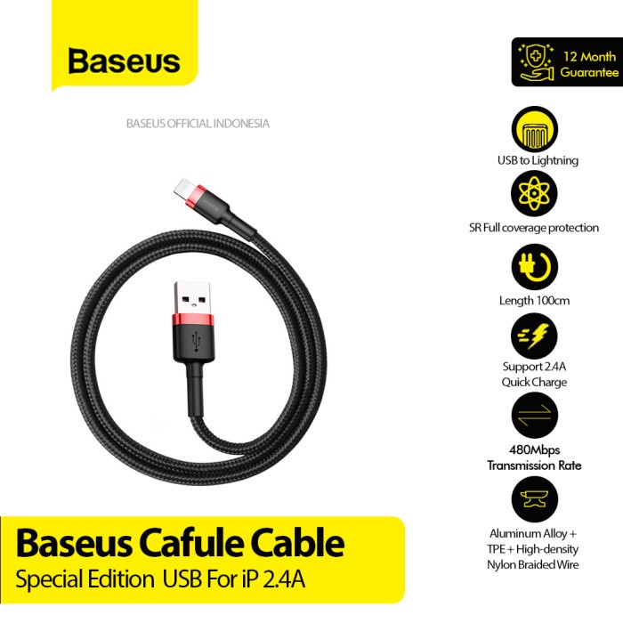 Jual Baseus Kabel Charger Cafule Special Nylon USB Type A to Lightning ...