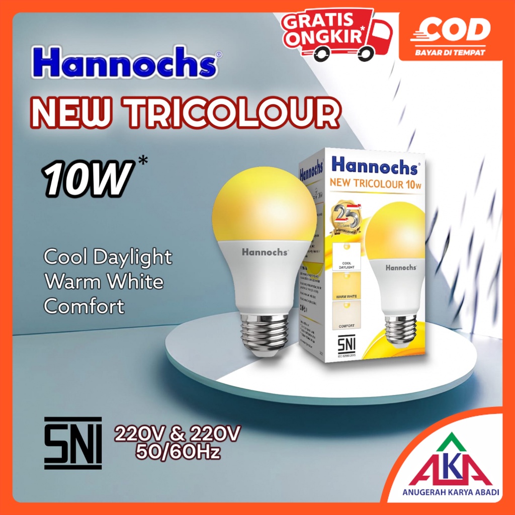 Jual HANNOCHS NEW TRICOLOUR Bohlam Lampu LED 3 IN 1 10 Watt SNI ...