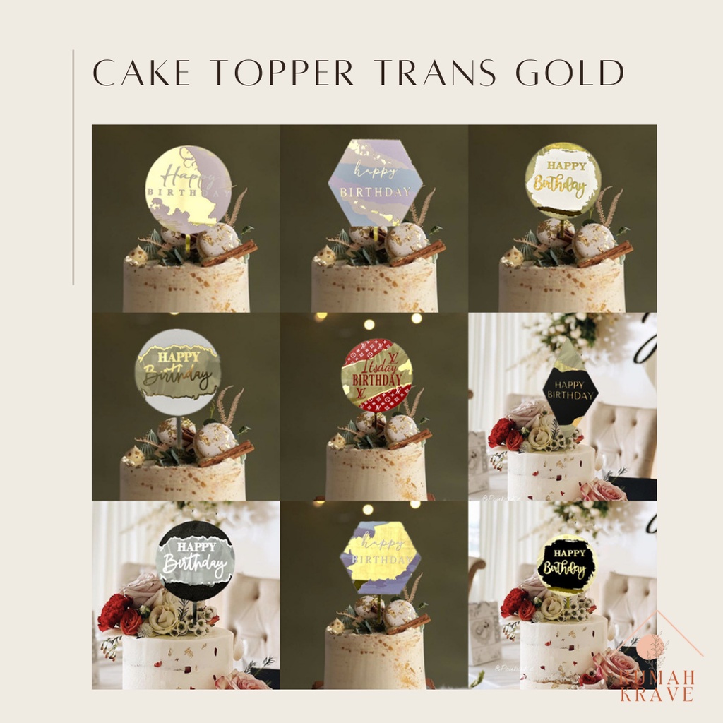Jual RUMAH KRAVE - Cake Topper Transparan Gold Happy Birthday Emas ...