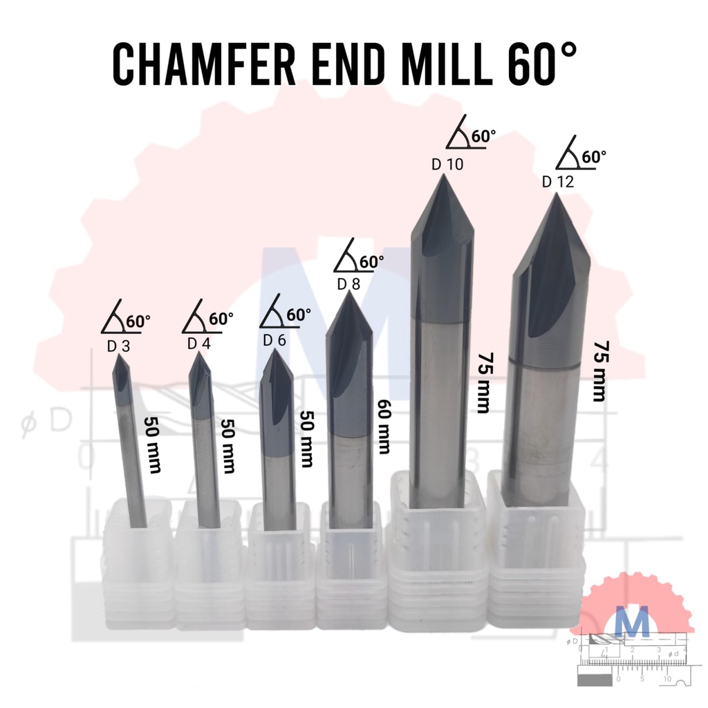 Jual MCH Chamfer endmill 3F 60 derajat lurus V bit Endmill CNC router ...