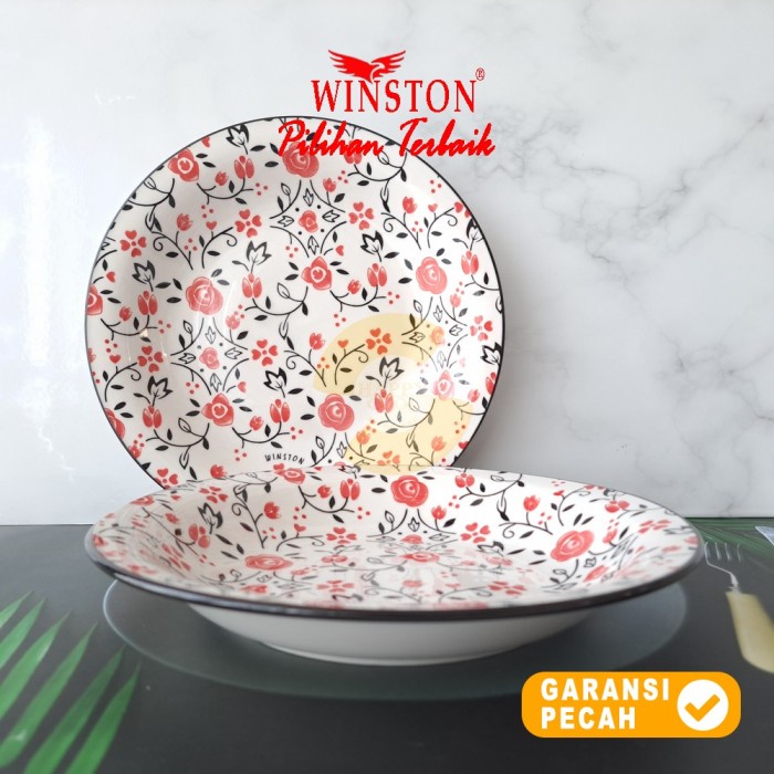 Jual WINSTON 1pcs KEMBANG MERAH Piring Lontong Keramik 9,25in | Plate ...