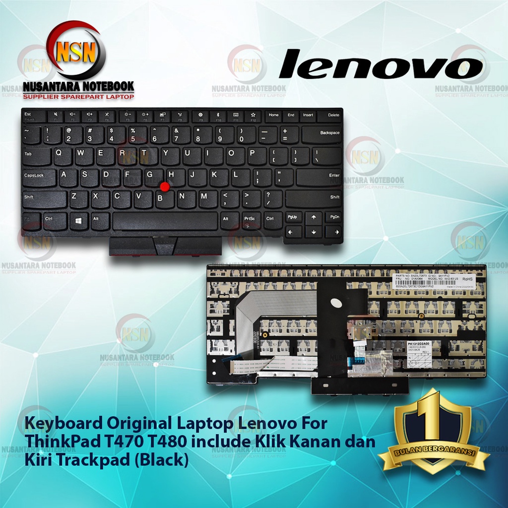 Jual Keyboard Laptop Lenovo ThinkPad T470 T480 Include klik Kanan dan ...