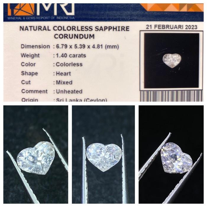 Jual Natural 1.40ct Colorless sapphire Heart Shape No Heat Srilanka ...