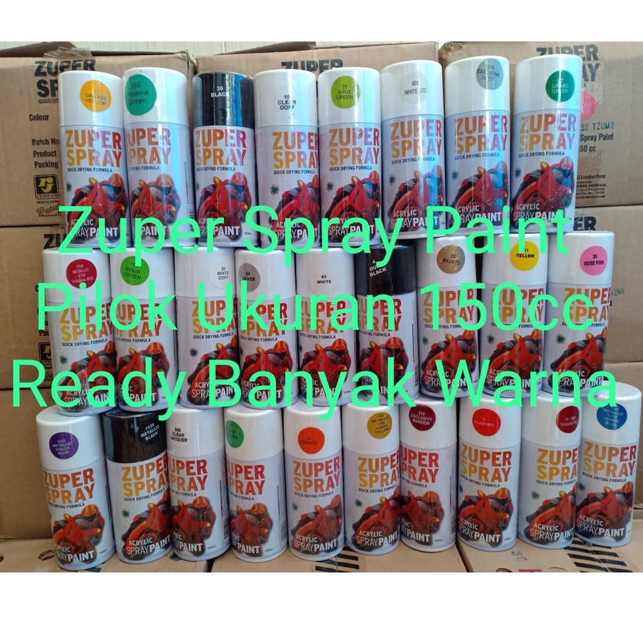Jual Zuper Spray Paint Pilok Pilox Warna Hitam Putih Silver Merah Hijau ...