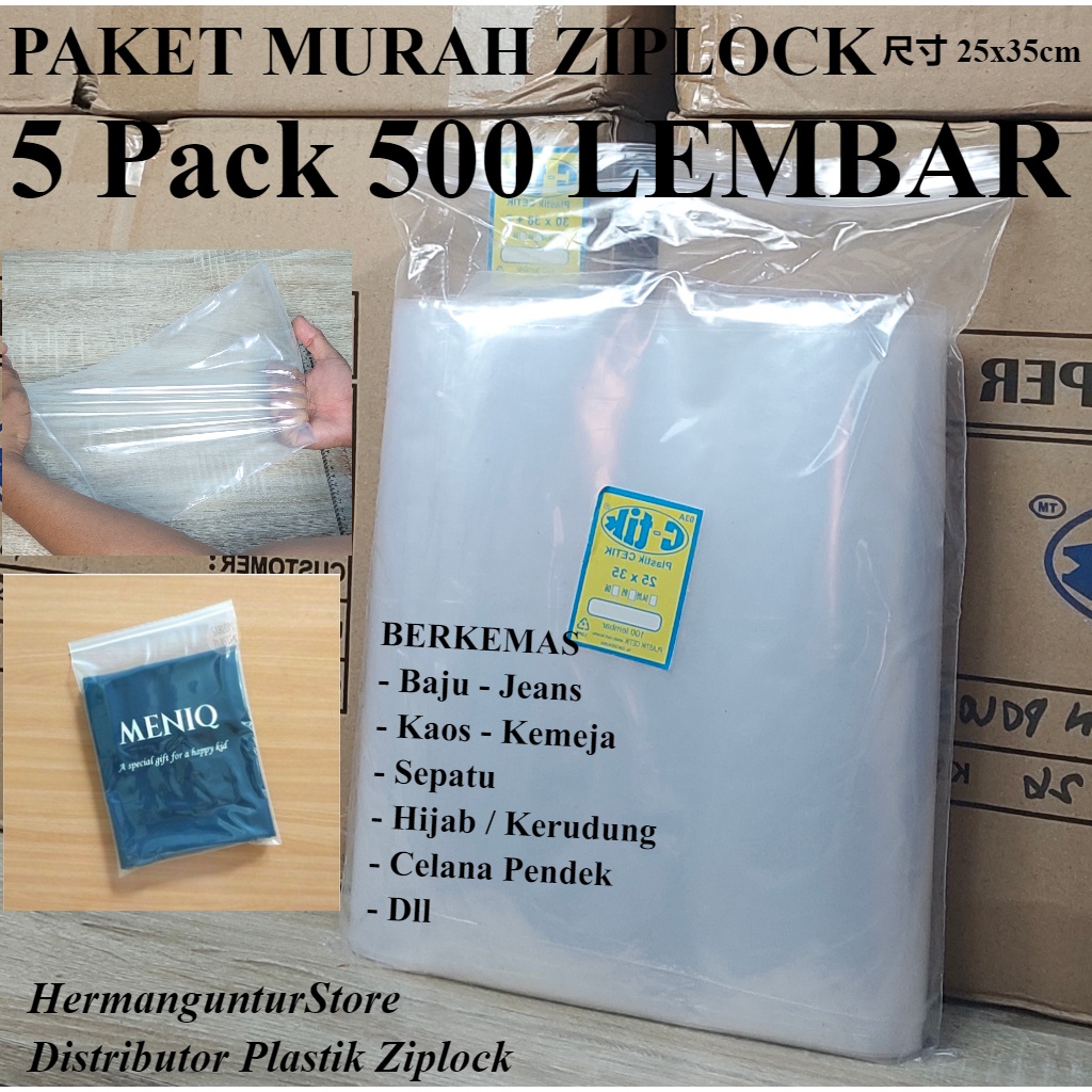 Jual Pastik Packing Klip Ctik Clip Baju 25x35 5 Pack 500 Lembar Bening ...