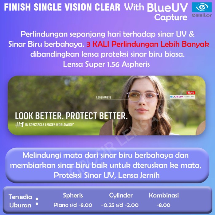 Jual Lensa Essilor FSV Super Blue UV capture Crizal easy uv | Shopee ...