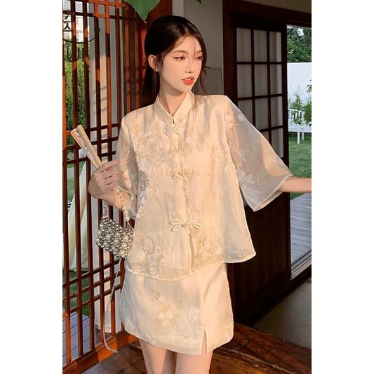 Jual New improved top with half skirt two-piece Hanfu women's suit ...