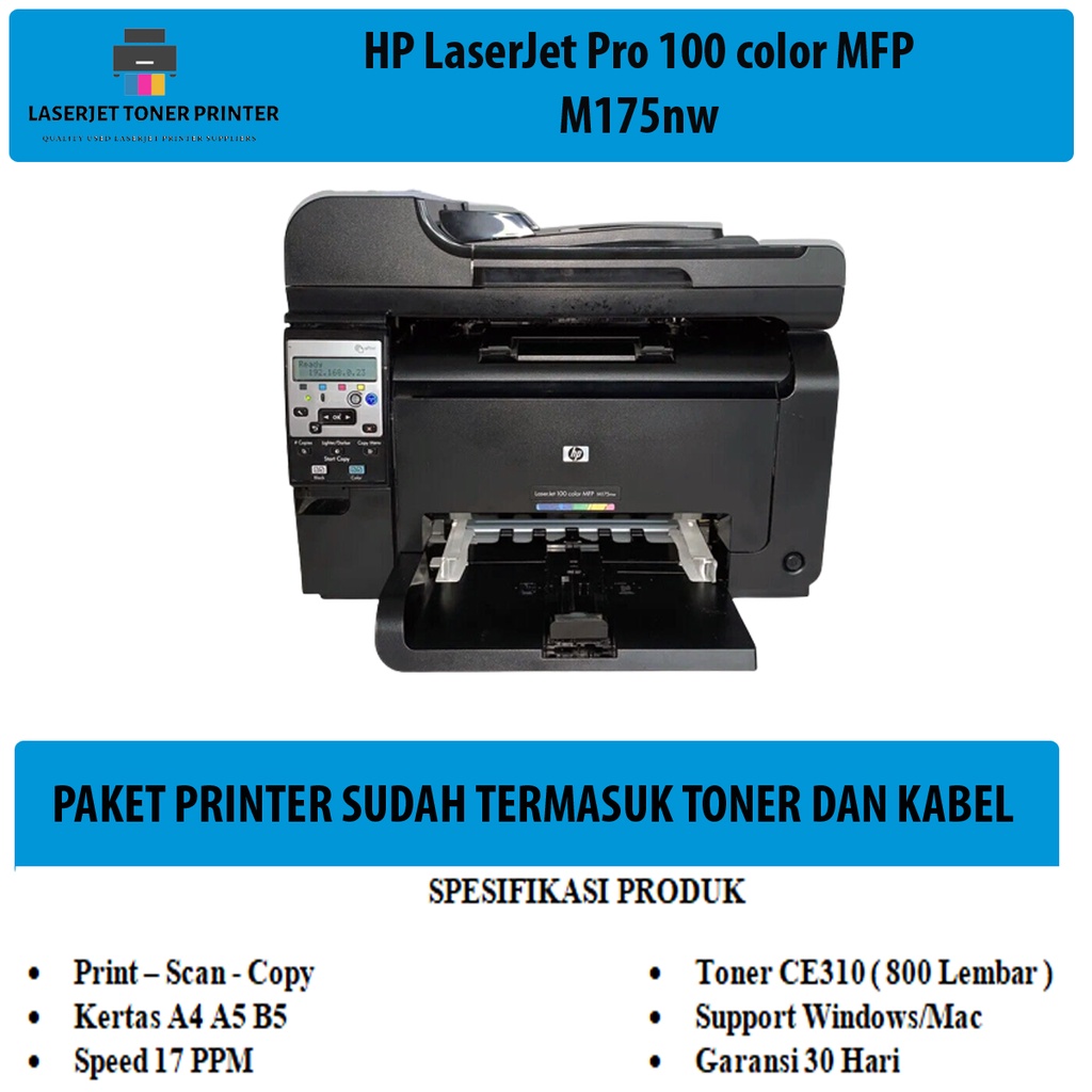 Jual Printer HP LaserJet Pro 100 color MFP M175nw - All In One - Wifi ...