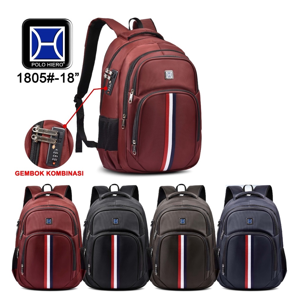 Jual (BagShop) Tas Ransel Polo Hiero 1805 Tas Laptop Gembok Sekolah ...