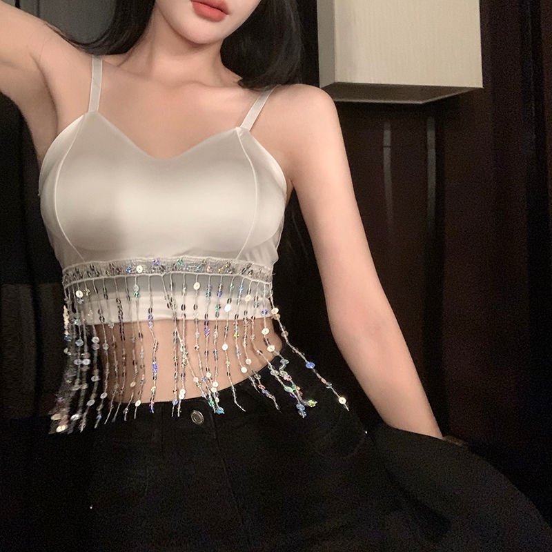 Jual Female Spicy Girl Sexy Tassel Sequin Strap Tank Top | Shopee Indonesia