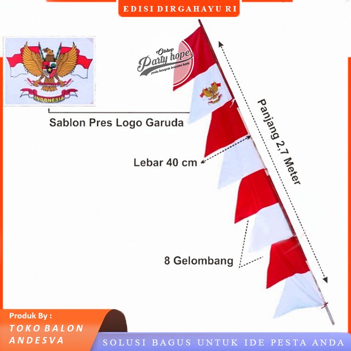 Jual Bendera Umbul Umbul Merah garuda Putih zig zag / bendera HUT ...