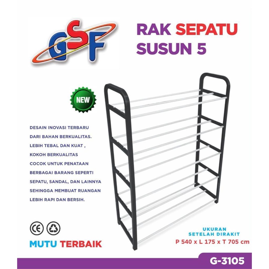 Jual Rak Tempat Sepatu Sandal Sendal Susun 5 Tingkat Lima Besi Plastik ...