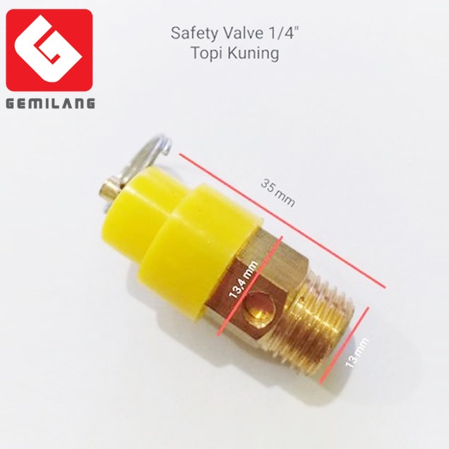 Jual Safety Valve drat 1/4 Inch Kuning Kompresor Angin Pengaman Tangki ...